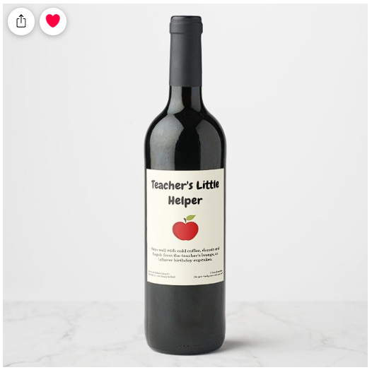 Teacher's Little Helper Joke Wine Label : Alphabet Publishing